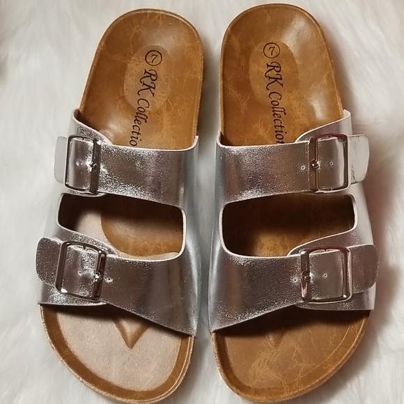 R K Collection | Shoes | Birk Style Silver Sandals | Poshmark